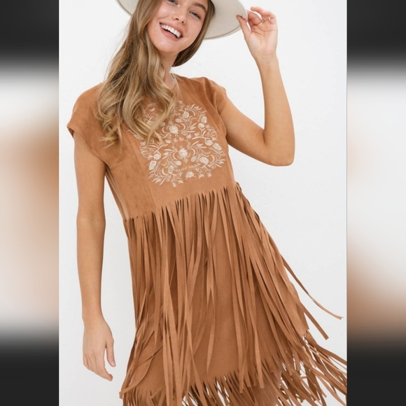 blue b | Dresses | Embroidered Front Tiered Fringe Dress | Poshmark